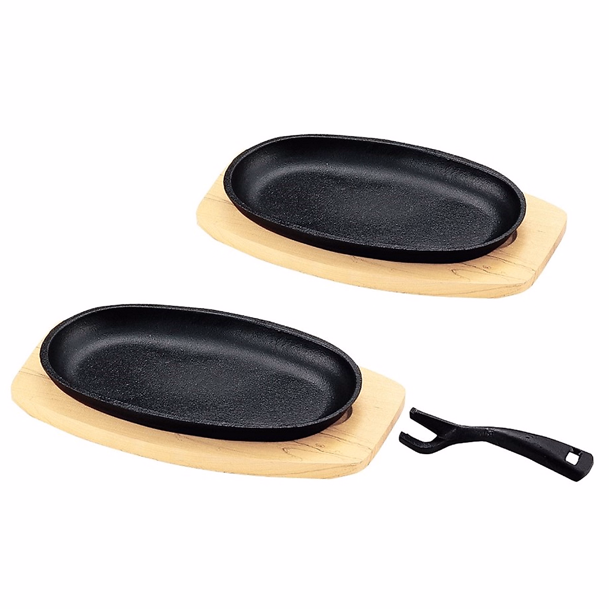 Happy Sales HSSP-CTSP22, Cast Iron Steak Plate Set of 2, 5.5" W x 1" H x 9.25" L, Black