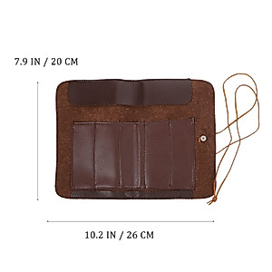 BESTonZON Chefs Knife Roll Bag, Waxed Canvas Knife Cultery Carrier, Portable Chef Knife Cases, Knife Holders With 5 Slots, And Durable Pocket Knives Leather Bag Storage Organizer