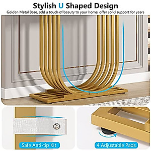 LITTLE TREE Entrway Top Modern Gold Console Table, Faux Marble White & Gold