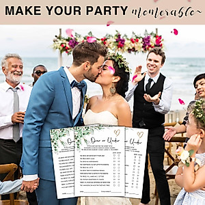 Bridal Shower Party Games, Over Or Under Minimalist Wedding Shower Game for Adults, 25 Eucalyptus Greenery Engagement Party Games Cards (5" X 7"), Bachelorette Party Supplies Decorations -02