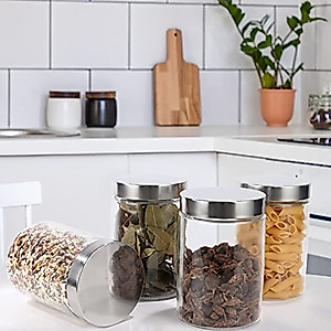 STARSIDE Clear Glass Jars with Stainless Steel Lids,Empty FoodStorage Canisters set,Food Storage Jars for Home Kitchen, Cookie, Candies,Coffee, Flour, Herbs, Grains (L-1.2 L)