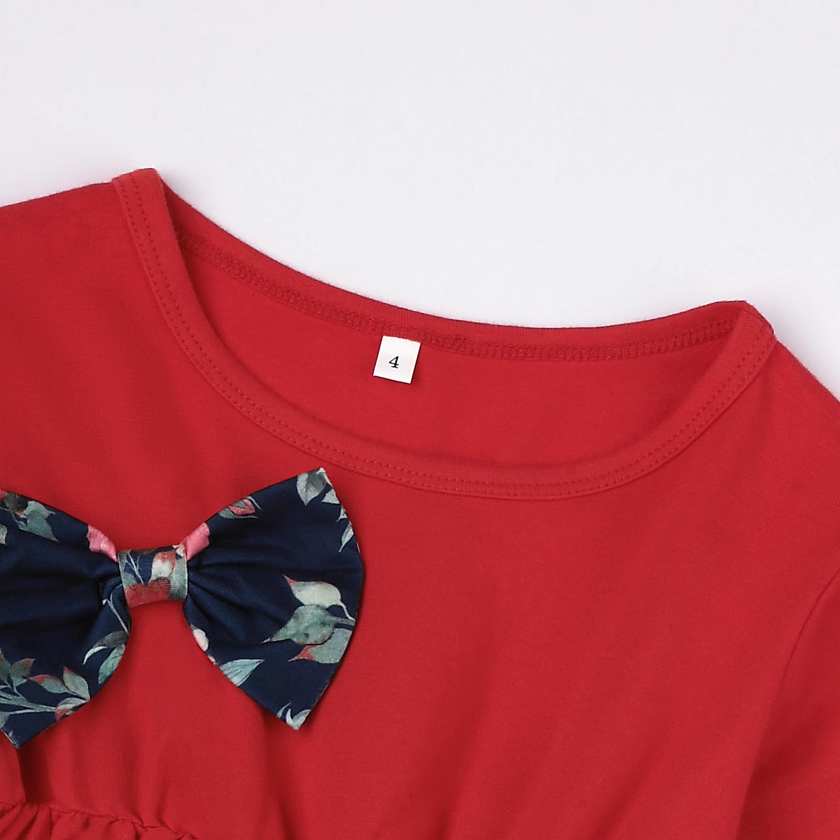 Yoxindax Toddler Kid Girl Clothes Bell sleeves Ruffle High Low Bowknot Solid Top Floral Print Leggings Fall Winter Outfit Set(5-6t)