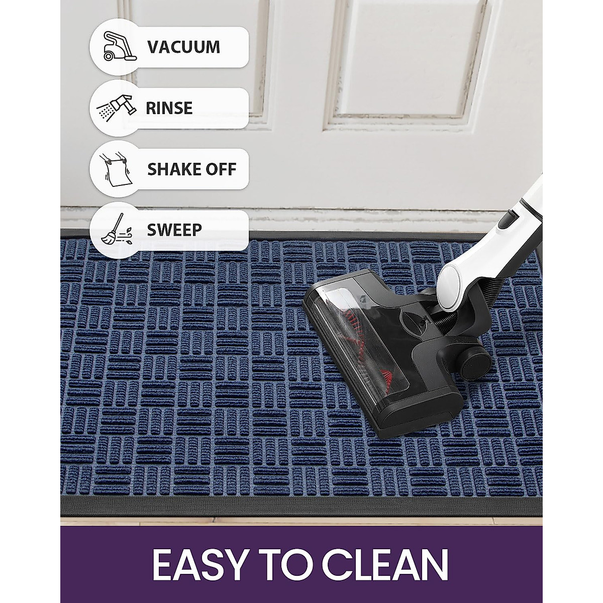 DEXI Front Door Mat Outside Entrance, All-Season Heavy Duty Rubber Indoor Outdoor Doormat, Fade Resistant, Low-Profile, Easy Clean Patio Entryway Rug, 23"x35", Maze Blue