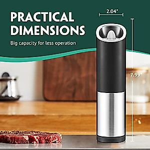 Automatic Salt and Pepper Grinder Set - Kitexpert Gravity Electric Salt and Pepper Mill Battery Operated - One Handed Operation with Light - Up to 5 Adjustable Grinding Levels