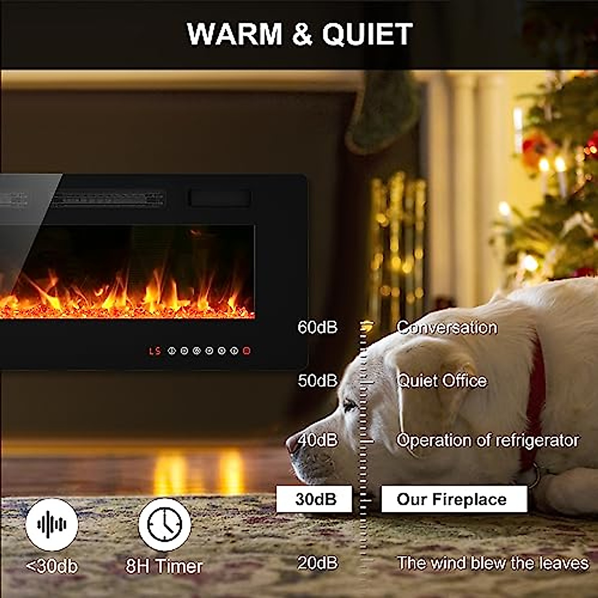 BREEZEHEAT 50inch Electric Fireplace Recessed Wall Mounted-Ultra Thin Fireplace Heater for Living Room/Bedroom with 2 Heat Vents, Remote Control, Touch Screen, Adjustable Flame, 8H Timer, 750w/1500w