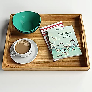 Set of 3 Large Bamboo Serving Trays – Large Serving Tray with Handles – Coffee Table Tray – Food Tray – Bed Tray