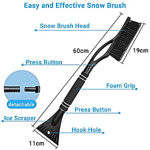 Qidoe Car Snow Brush and Ice Scraper Extendable for Car Windshield - 2 Pack: Snow Removal Winter Car Accessories with Ergonomic Foam Grip for SUVs Trucks Cars (Heavy Duty ABS, PVC Brush 24" Long)
