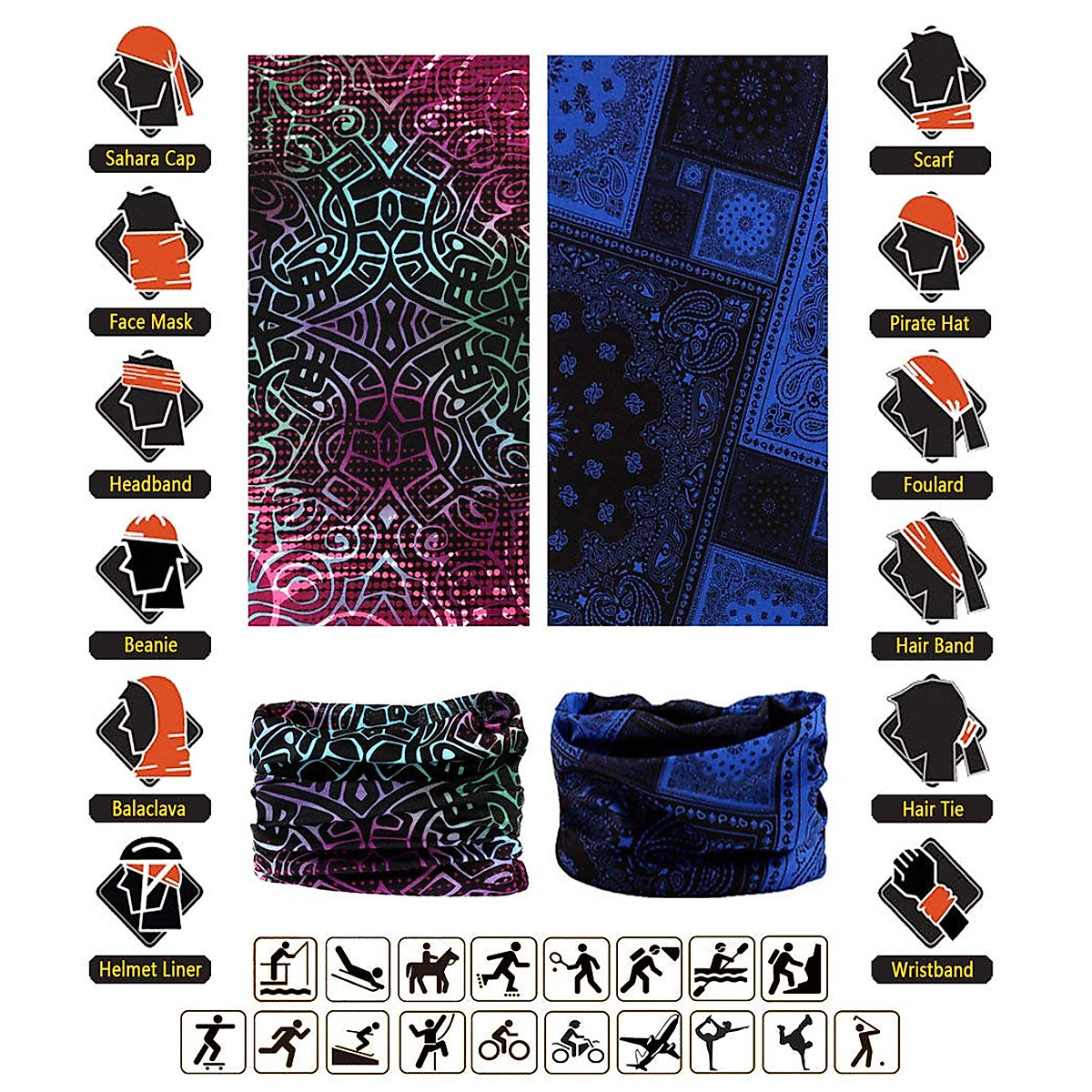 VANCROWN Head Wrap Headband Headwear Neck Gaiter Face Mask Magic Scarf Balaclava Bandana
