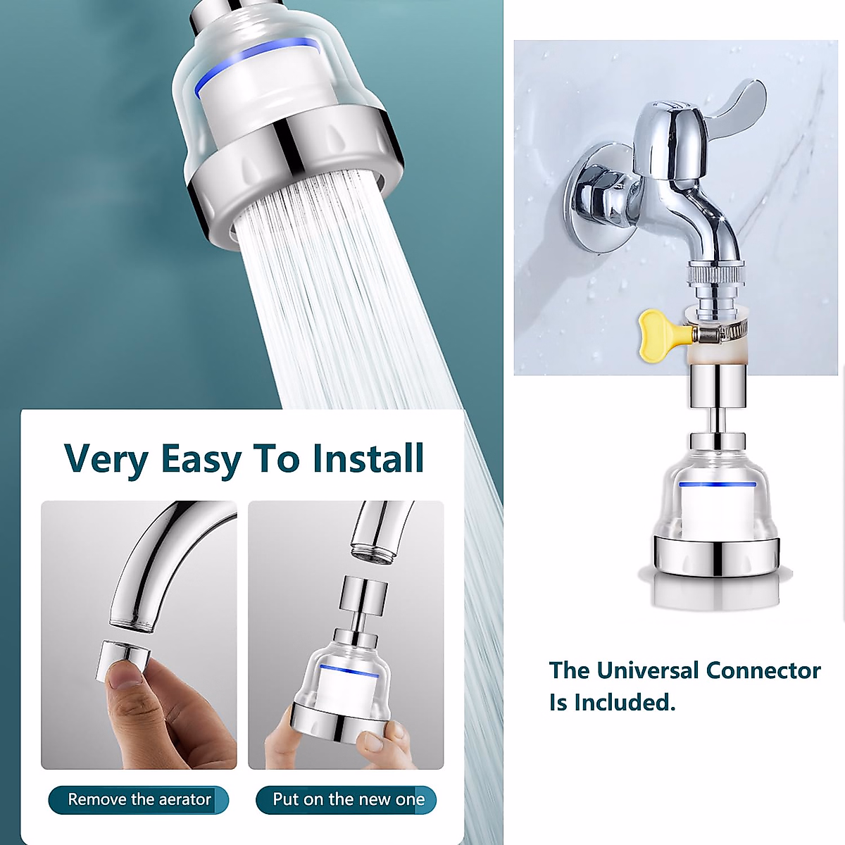 Faucet Extension Replacement Part for Kitchen, Bathroom, Anti-Splash, Water Saving (Faucet with Filter) Swivel Tap Water Purifier Filtration