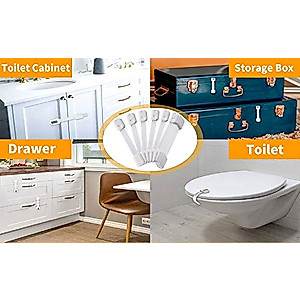 6 Pack Vmaisi Multi-Use Adhesive Straps Locks - Childproofing Baby Proofing Cabinet Latches for Drawers, Fridge, Dishwasher, Toilet Seat, Cupboard, Oven,Trash Can, No Drilling (White) (6)