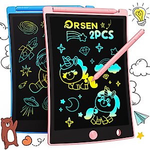 ORSEN 2 Pack LCD Writing Tablet for Kids, Colorful Doodle Board Drawing Pad for Kids, Learning Educational Toy Gift for Age 3 4 5 6 7 8 Year Old Girls Boys Toddlers