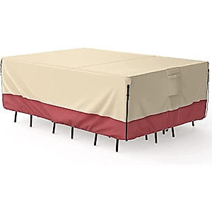 Heavy Duty Patio Furniture Covers, U-COMSO Outdoor Furniture Cover Waterproof Patio Table and Chair Coves Outdoor Sectional Cover, 124" W x 59"D x 29"H, Beige & Orange