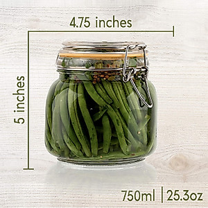 25 oz Glass Jars With Airtight Lids And Leak Proof Rubber Gasket,Wide Mouth Mason Jars With Hinged Lids For Kitchen Canisters 750ml, Glass Storage Containers