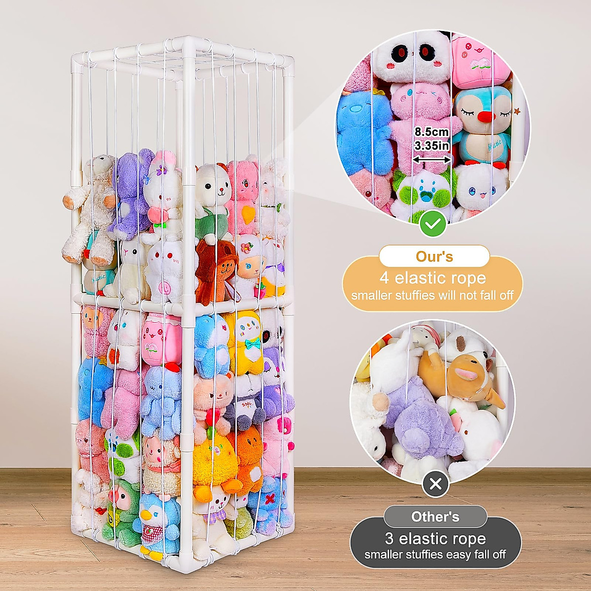 FIOBEE Stuffed Animals Storage Zoo Thicken PVC Tube Kids Toy Storage Organizer with Elastic Band Large Stuffed Animals Holder for Nursery Playroom Bedroom Room Furniture Plush Storage, White