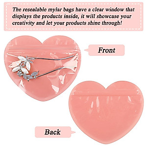 100pcs Small Bags for Small Business, 3.5x5 inch Heart-Shaped Jewelry Bags Clear Mylar Ziplock Baggies Cute Packaging Supplies for Bracelets Sample