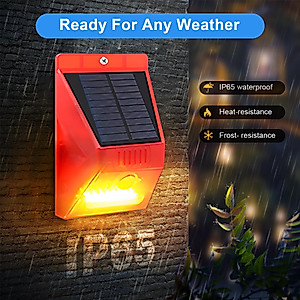 ChunHee Solar Alarm Strobe Light with Remote Control Motion Sensor Detector Outdoor Alarm 129db Sound Security Siren IP65 Waterproof Protected for Villa, Chicken coop, Farm, Yard, 4 Pack