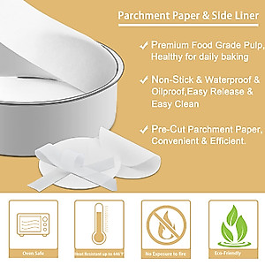 TeamFar 6 Inch Cake Pans, 4 PC Stainless Steel Round Baking Cake Pan with Parchment Paper & Side Liner Roll, Healthy & Durable, Non-Stick & Heat-Resistant, Dishwasher Safe