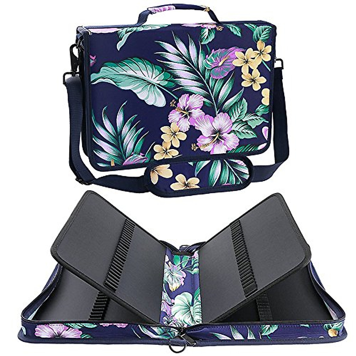 Shulaner 160 Slots Colored Pencil Case Organizer Sinensis Flower Large Capacity Portable Pencil Bag (160-Flower-Blue)