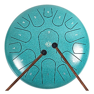Rain Drum for Outside Garden,Steel Tongue Drum 12 Inches 15 Notes Musical Instruments, Handpan Drum Percussion Instrument, with Soft Bag, Music Book, 2 Mallets, for Meditation or Yoga (Green)