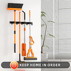 DOMAXCAI Broom Holder Wall Mount, 2 Pack Improved Broom Holder, Non-slip Mop and Broom Holder Wall Mount, Heavy Duty Broom Hanger Organizer for Closet Laundry Garden Garage Storage (4 Racks 5 Hooks)
