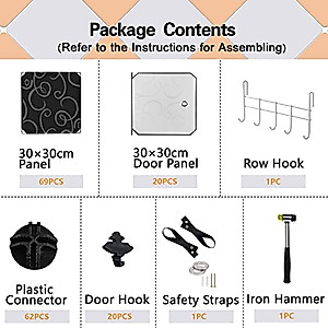 C&AHOME Cube Storage Organizer, 20-Cube Storage Shelving with Doors, Modular Book Shelf, Plastic Shelves Organizing Units, Ideal for Bedroom Living Room 48.4" L × 12.4" W × 60.6" H Black SHS3020B-DOOR