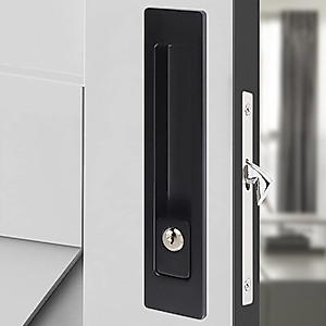 LWZH 7.1" Matte Black Privacy Pocket Door Lock Hardware, Invisible Recessed Handle Latch with Keys, Sliding Door Mortise Lock, Double Barn Door Lock Furniture Hardware