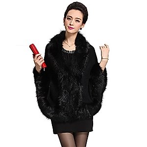 Roniky Women Luxury Bridal Faux Fur Shawl Wraps Cloak Coat Sweater Cape