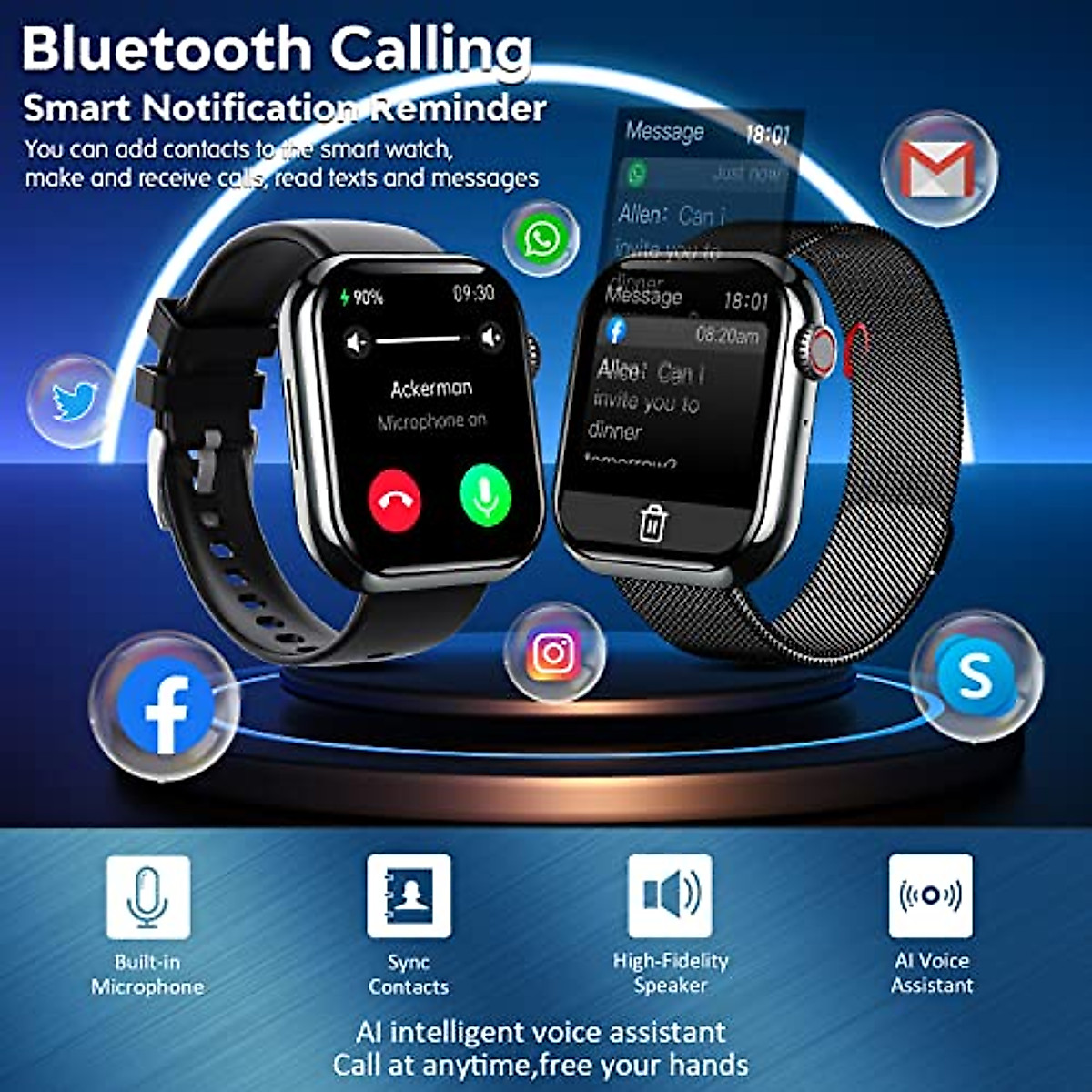 Smart Watch for Men Women,Blood Glucose Smartwatch with Blood Pressure Heart Rate Monitor 1.88" Touch Screen Bluetooth Watch (Make/Answer Call),IP67 Waterproof Smart Watch for Android iOS Phones Black
