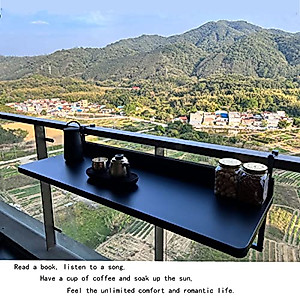 FURNIKNA Balcony Table Hanging Railing, Folding Deck Rail Table Adjustable Balcony Bar Table, Wall-Mounted Side Table for Patio, Garden, Black