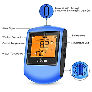 Bluetooth Meat Thermometer, Wireless BBQ Thermometer, Digital Cooking Thermometer for Grilling Smart APP Control with 6 Stainless Steel Probes, Support iOS & Android (Blue)