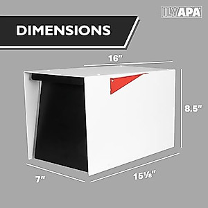 Ilyapa Modern Design Mailbox, Ready to Post Mount - White Powder Coated Steel Heavy Duty Curbside Welded Mailbox, All Weather Durable and Corrosion Resistant, Stainless Steel Hinges and Magnetic Door