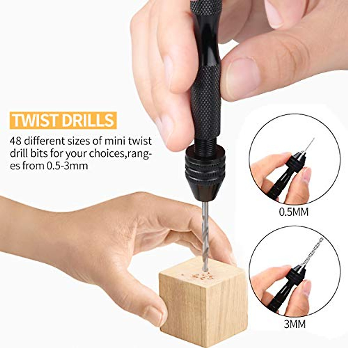 62 Pieces Pin Vises Hand Drill Bits Set Micro Twist Manual Rotary Hobby Drill Tools with Clamp for Jewelry Making, Craft Carving, DIY, Woodworking, Plastic, Shells, Resin or Model Making (0.3-3.0mm)