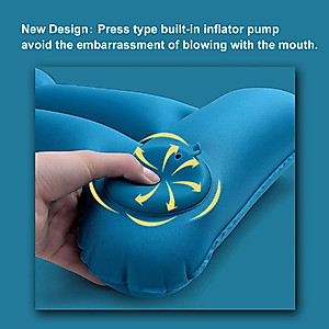 FLMAIPU Inflatable Travel Pillow, Lumbar Support Air Pillow for Traveling Airplanes/Cars/Buses/Trains/Office (Blue Reef)