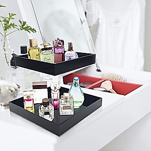 Black Perfume Display Organizer Tray - Acrylic 2-Tier Bathroom Countertop Organizer Vanity Trays Makeup Storage Shelf Holder for Cosmetic Dresser Table Cabinet Kitchen（Black）