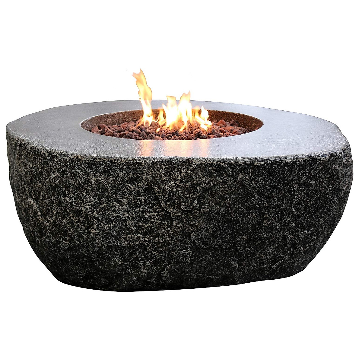 Elementi Outdoor Fiery Rock Fire Pit Table 50 x 42 Inches Grey Durable Glass Reinforced Concrete Square Fireplace Includes Burner Lava Rock Canvas Cover - Natural Gas