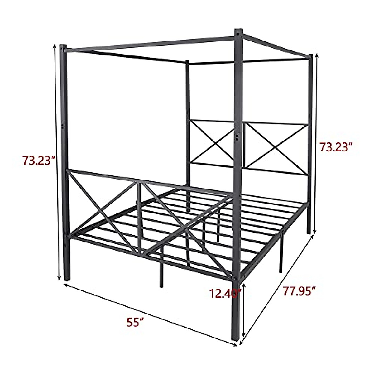 KARHIBLY Metal Framed Canopy Poster Platform Bed Frame with Headboard and Footboard, Sturdy Steel Platform Bed with X Shaped, No Box Spring Needed, Full Black