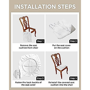 Chair Seat Cover, Marble Texture White Gray Dining Chair Slipcovers Strech Removable Chair Covers Protection for Wedding, Party, Banquets, 13.7"x 13.7" Set of 6