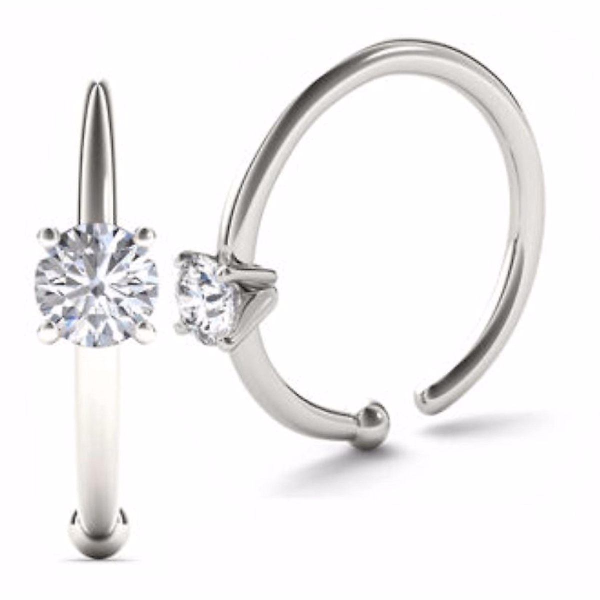 JewelMore 0.02ct Diamond Nose Ring Hoop - 14K White Gold or Yellow Gold (White Gold)