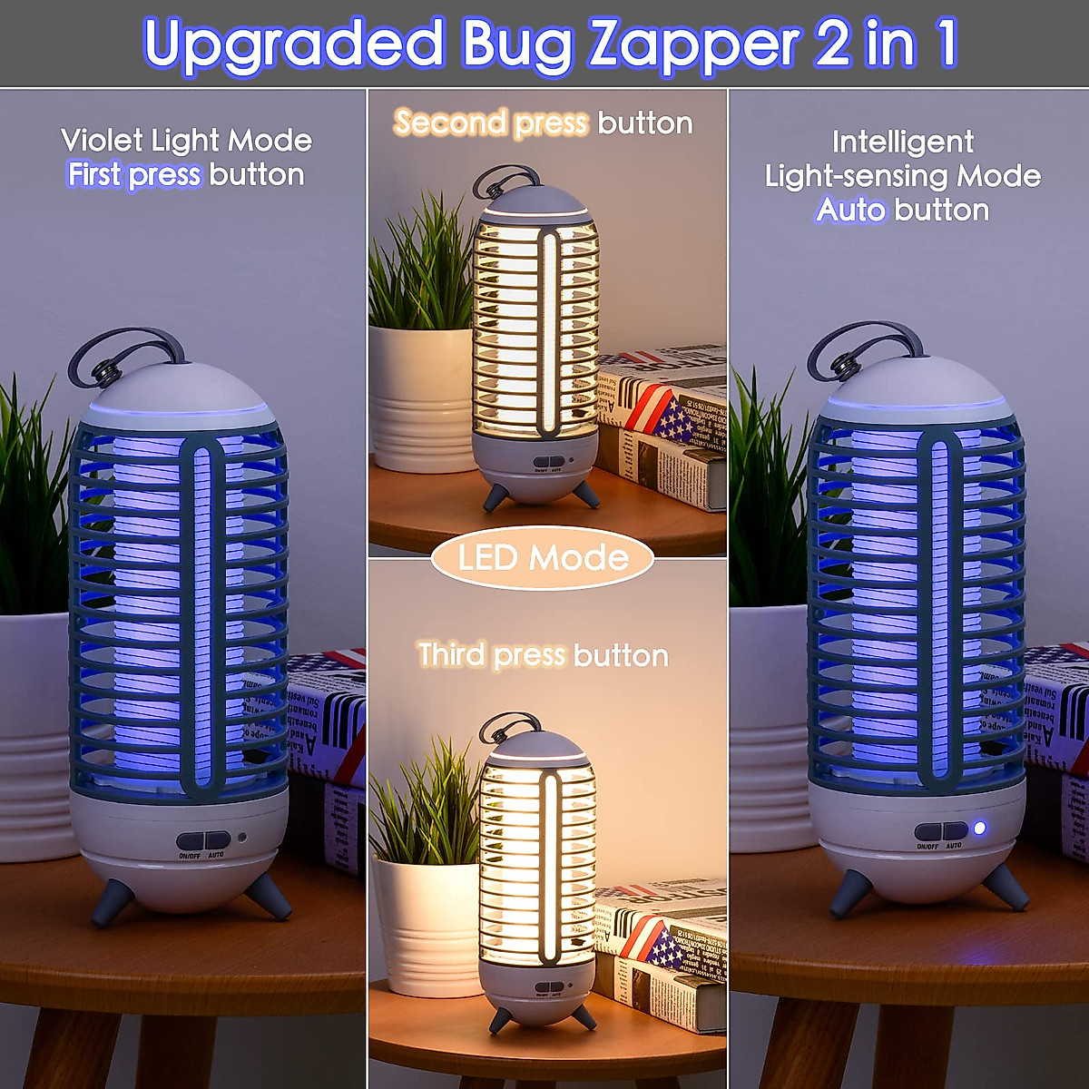 METERO Bug Zapper, Mosquito Zapper Led Light 2 in 1 for Outdoor and Indoor, Wireless Electric Bug Zappers Battery Powered Rechargeable, Insect Fly Traps Fly Zapper for Home Backyard Camping Patio