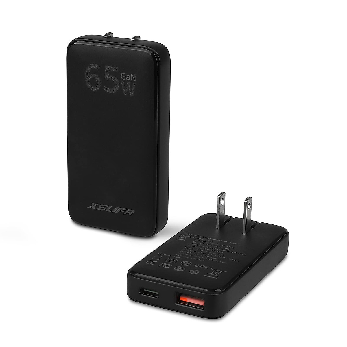 Flat USB c Wall Charger, 65W GaN USB c Wall Charger, Ultra Slim Wall Charger, Folding Travel Dual Port USB Wall Charger, for Laptops, Tablets, Phones, Black