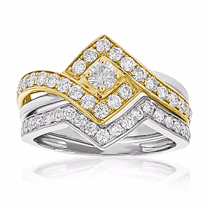 Vir Jewels 1 cttw Diamond Wedding Engagement Ring Set 14K Two Tone Gold Princess Halo Style Size 6