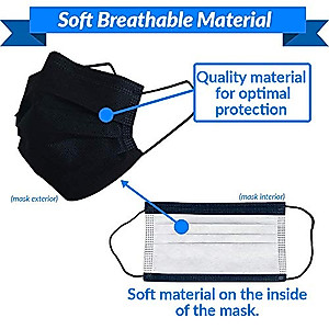 Reli. Black Face Mask (50 Masks) Disposable Black Mask, 3 PLY Protection with Filter Layer - Breathable, Elastic Ear Loop Mask - Face Protection, 50 Pack Pcs (Black)