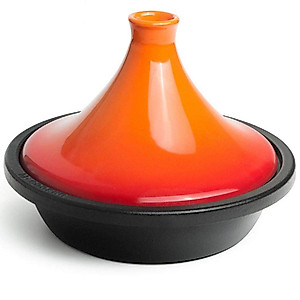 MYYINGBIN 1.7 Liters Moroccan Tagine Lead Free Ceramic Pot Safe Clay Stew Pot Cast Iron Base Suitable for 1-4 People, Orange