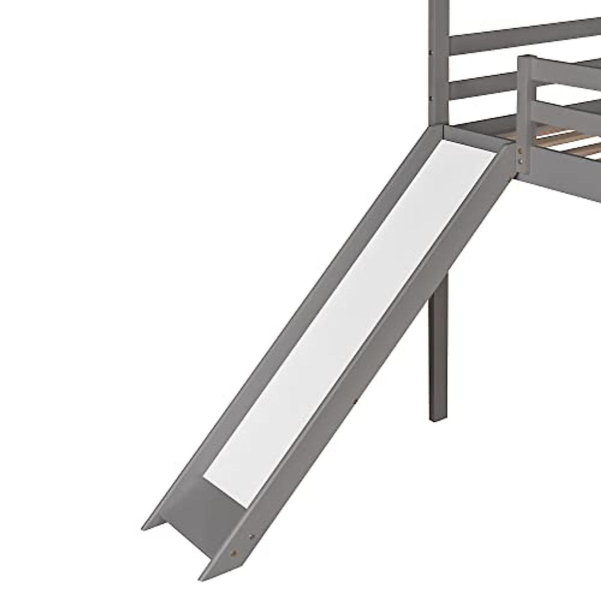 LostCat Twin Size Loft Bed with Slide, House Shaped Solid Pine Wood Bed Frame with Safety Guardrail & Ladder, No Box Spring Needed, Save Space Design for Kids, Teens, Girls, Boys, Grey