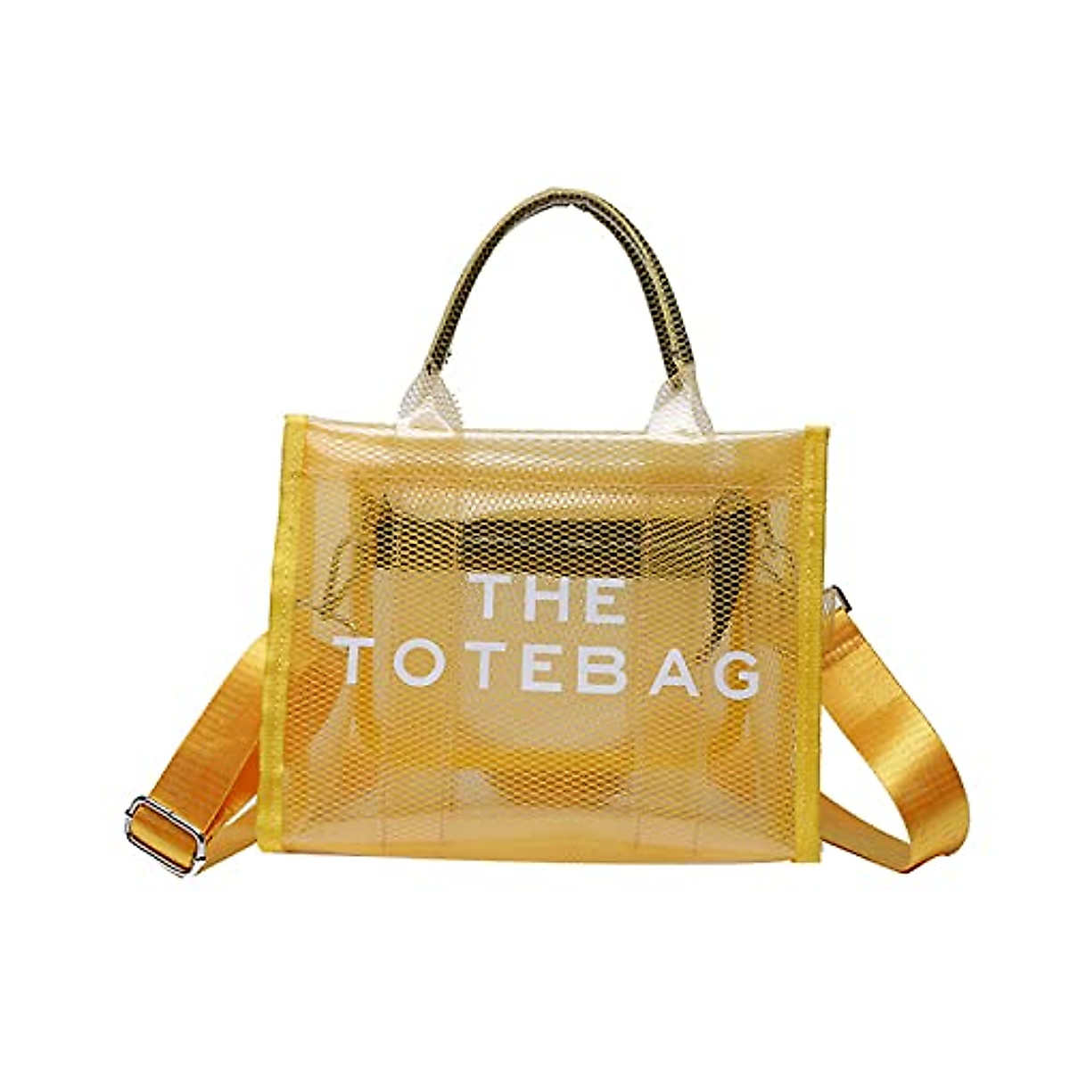 Clear Tote Bag for Women, Small Transparent PVC Tote Bag Women Shoulder/Crossbody Bag Top Handle Mesh Tote with Zipper and Pockets, Waterproof Beach Bag