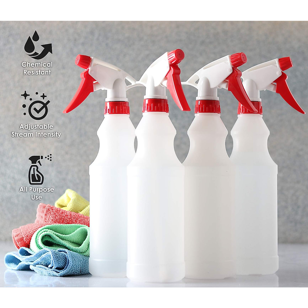DilaBee Spray Bottles - 4-Pack 16oz Plastic Empty Spray Bottles for Cleaning Solutions, Hair, Plants, Household and Commercial Use - Heavy Duty Water Mist Sprayer