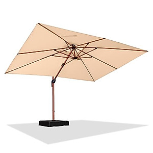 PURPLE LEAF 9' X 12' Double Top Deluxe Wood Pattern Rectangle Patio Umbrella Offset Hanging Umbrella Outdoor Market Umbrella Garden Umbrella, Beige