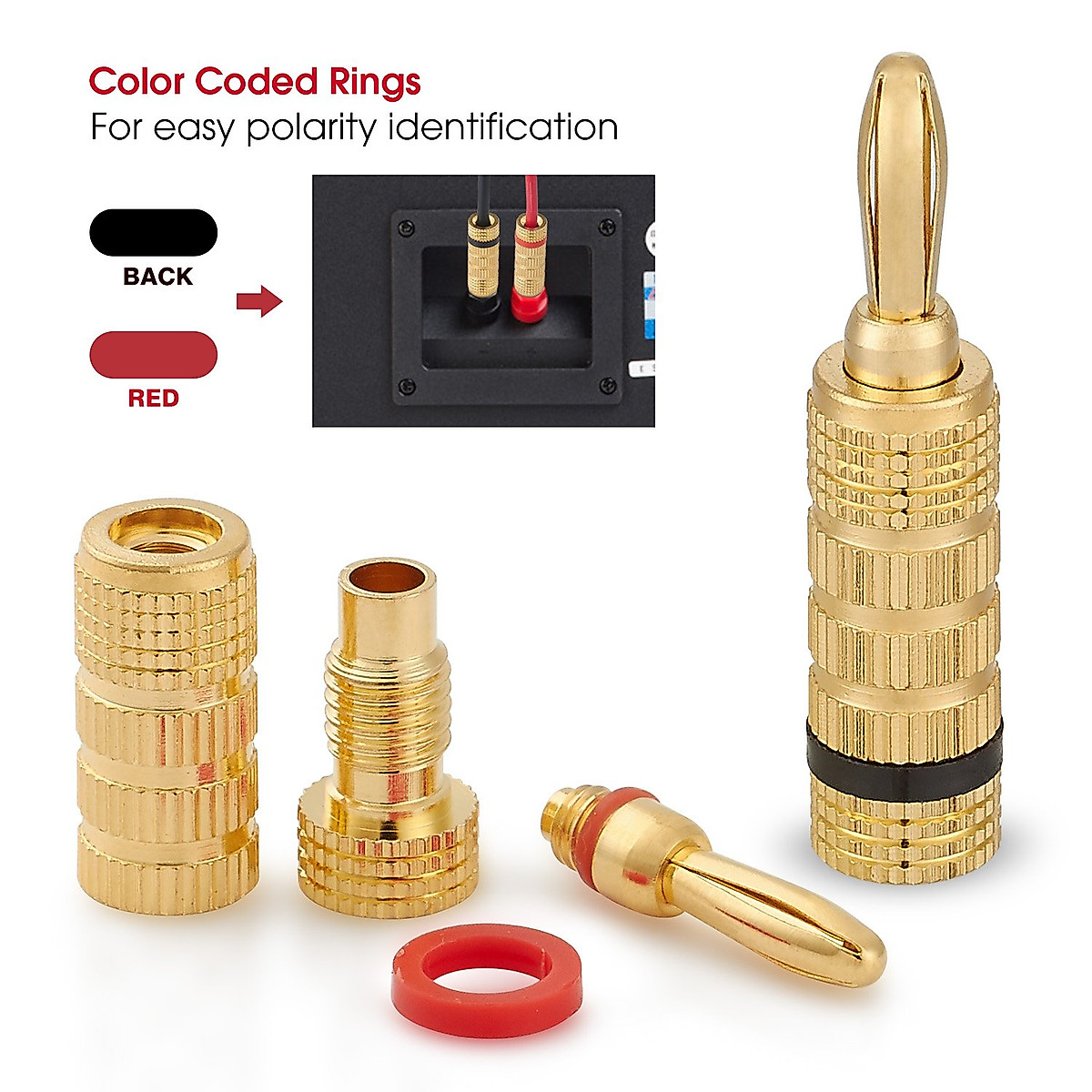 WGGE WG-3333 24k Gold Plated Speaker Banana Plugs-Closed Screw Type (10 Pairs (20 PLUGS))