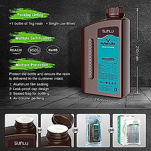 SUNLU 3D Printer Resin, Strong Durable Nylon Like 3D Resin for LCD DLP SLA Resin 3D Printers, 395-405nm UV Light Curing 3D Printing Liquid Photopolymer Resin, Good for Functional Parts, 1000g, Black