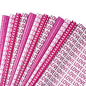 LeZakaa Pink Wrapping Paper Sheet - Folded Flat - Heart/XO/LOVE/Tiger Skin for Valentine's Day, Birthday - 19.6"x 27.5" x 12 Sheets (45.2 sq.ft.ttl.)